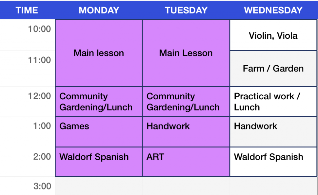Fifth Grade Weekly Schedule | Threefold Village